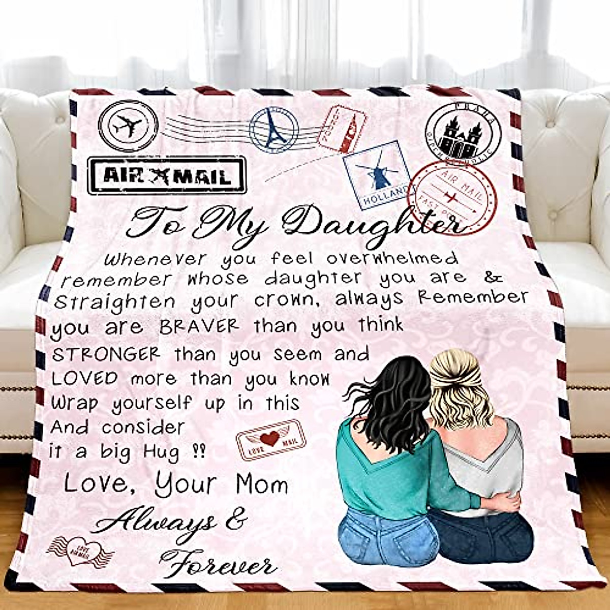 KERAOO to My Daughter Birthday Gifts, Daughter Flannel Throw Blankets Gift, Mother's Day Wedding Christmas Graduation Gift for Daughters from Mom (Daughter Gift-08, 60"X50")
