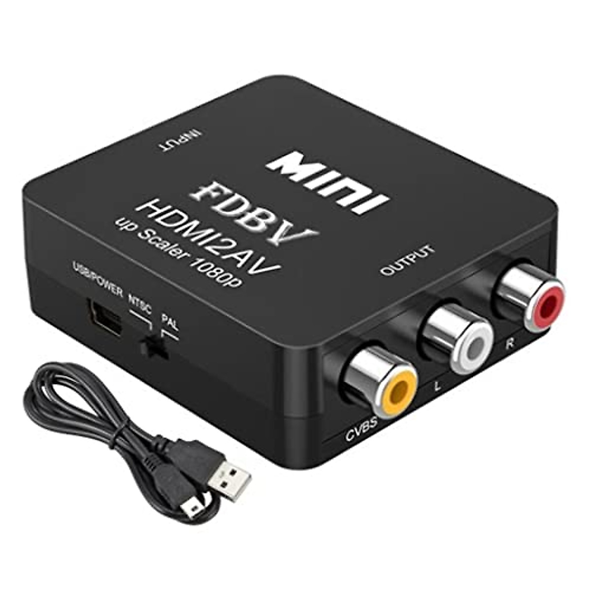 FDBV Adapter for HDMI to RCA AV Converter Video Audio 1080p HDMI to AV 3RCA CVBs Composite Supports PAL/NTSC for TV Stick, Roku, Chromecast, Apple TV, PC, Laptop, Xbox, HDTV, DVD-Black