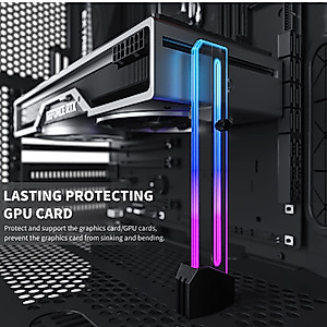 novonest GPU Support Bracket,5V 3PIN ARGB Graphics Card GPU Brace Support Video Card Sag Holder/Holster Bracket,Vertical GPU Mount,Transparent Acrylic,Side Neon Light,GH03ARGB(N)