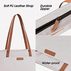 Prite Laptop Tote Bag for Women Shoulder Bag with 16” Computer Compartment for Work Travel(Beige)