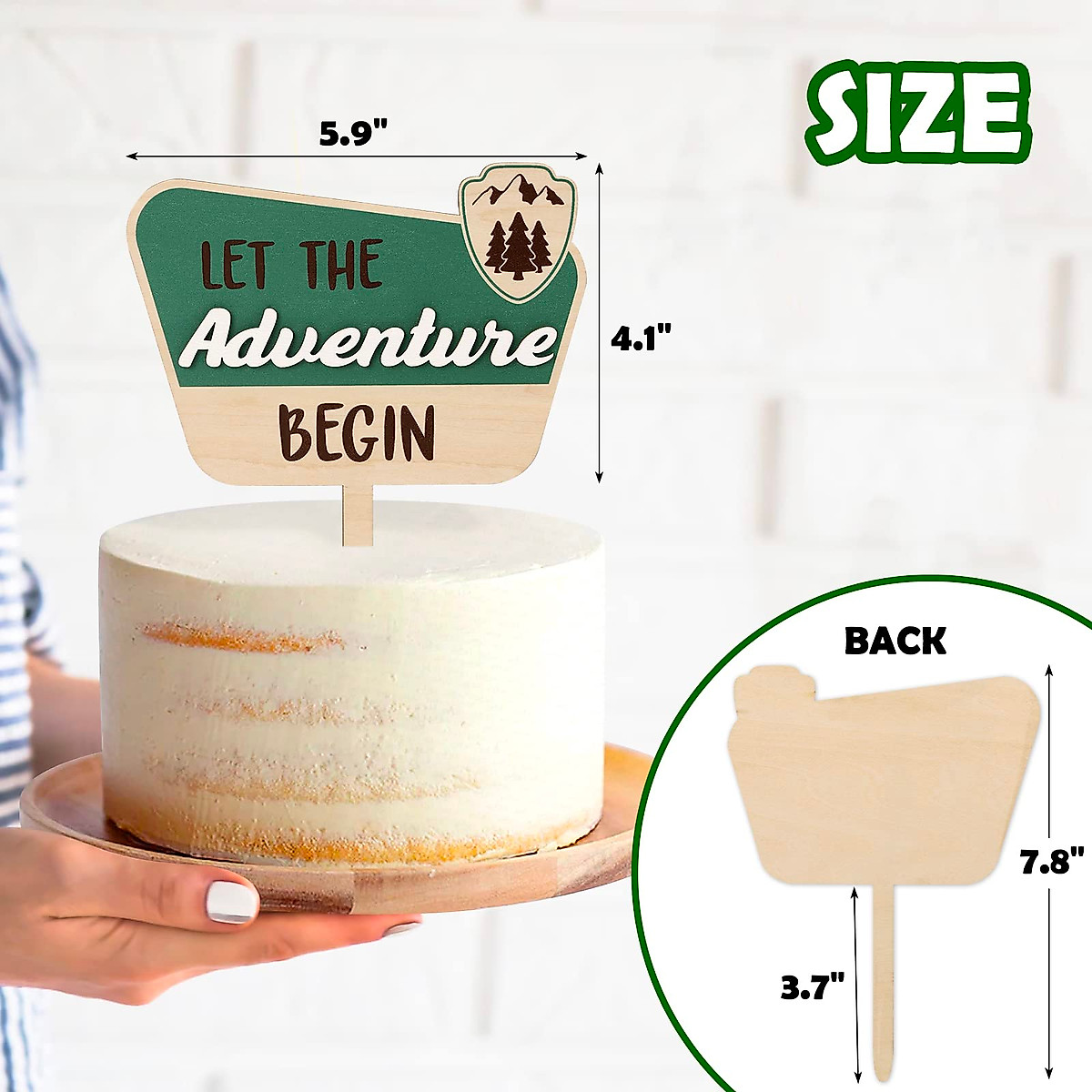 Huray Rayho National Park Cake Topper Let the Adventure Begin Wooden Cake Decoration for Natural Adventure Theme Sage Green Baby Shower Engagement Wedding Birthday Party Centerpiece