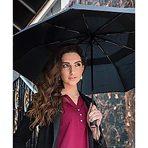 LifeTek Windproof Travel Umbrella - Compact, Automatic, Wind Resistant, Strong and Portable - Small Folding Backpack Umbrella for Rain Perfect for Men and Women - FX2 45 inch Black