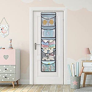 Fixwal 2 Pack Over The Door Organizer with 5 Large Pockets Foldable Hanging Closet Storage Baby Essentials Sundries Stuffed Animal Storage with 2 Metal Hooks