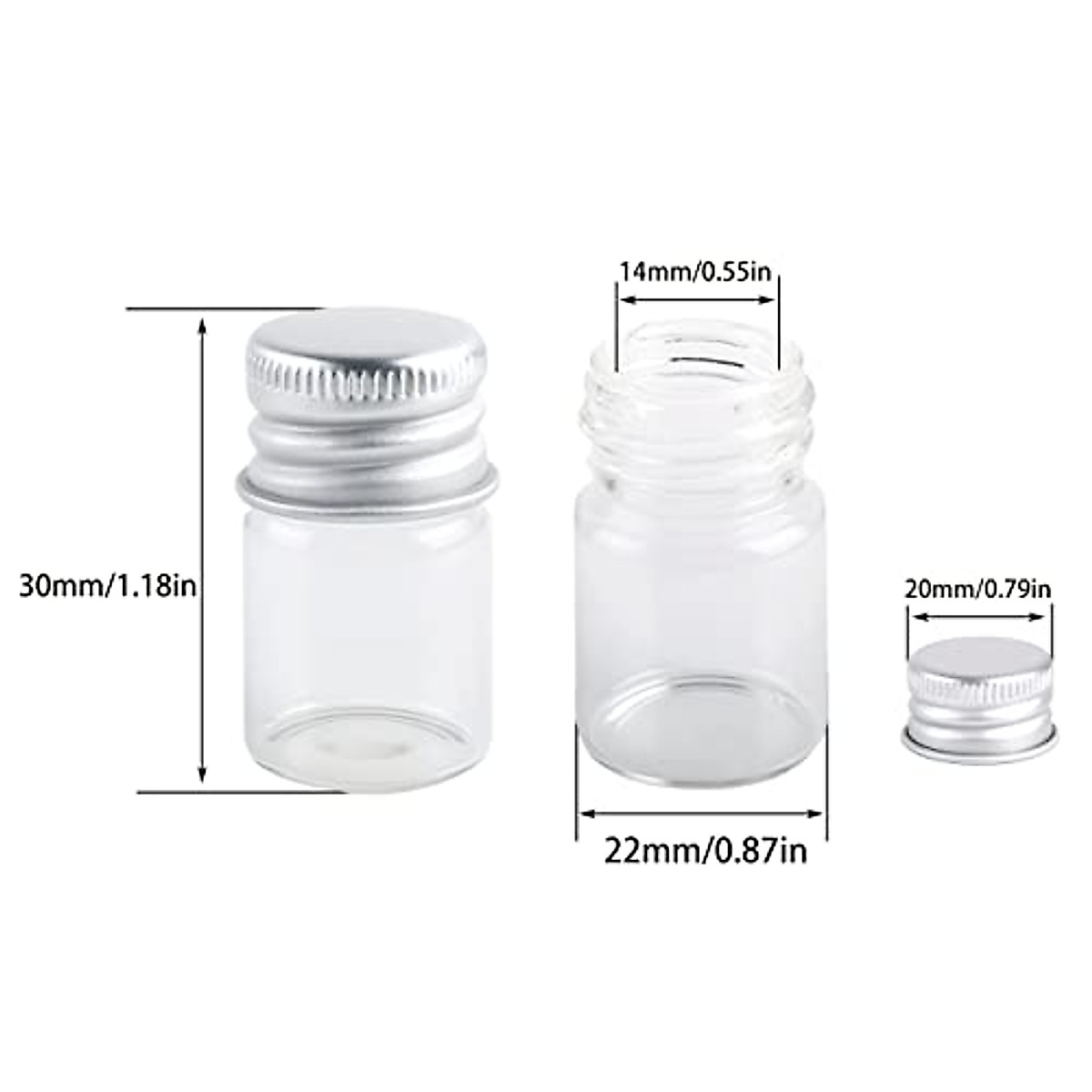 MaxMau Mini Glass Bottles with Screw Caps 5ml 24 Sets Aluminum Top Metal Lids 5 Milliliter Tiny Vials Small Jars DIY Storage Art Craft Decor