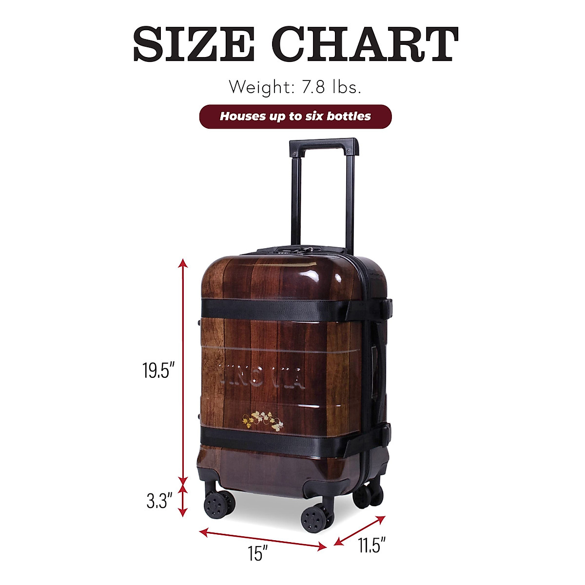 Vino Via - Six Bottle Wine Luggage, TSA Approved Anti-Theft Double Zipper Wine Suitcase for Air Travel, Lightweight Polycarbonate Hard Shell Luggage - Carries 6 Bottles