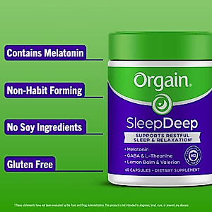 Orgain SleepDeep, Melatonin Sleep Support Supplement - Built with Magnesium, GABA, L-Theanine, L- Tryptophan, Chamomile, Lemon Balm, and Valerian Root, Doctor Formulated, Gluten Free, Soy Free, 60 ct