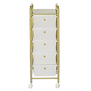 5-Drawer Rolling Storage Cart with Plastic Drawers, Gold