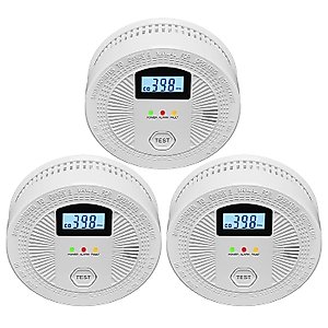3 Pack Combination Photoelectric Smoke and Carbon Monoxide Alarm Detector with Digital Display; Battery-Operated White 907-3-Pack (JN-908)