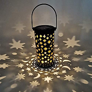 OSALADI Solar Lantern Lights Outdoor, Hanging Projection Ground Lights IP65 Waterproof Hollow- Out Iron Tabletop Lanterns Landscape Light for Garden, Courtyard, Patio, Walkway Home Party Decor