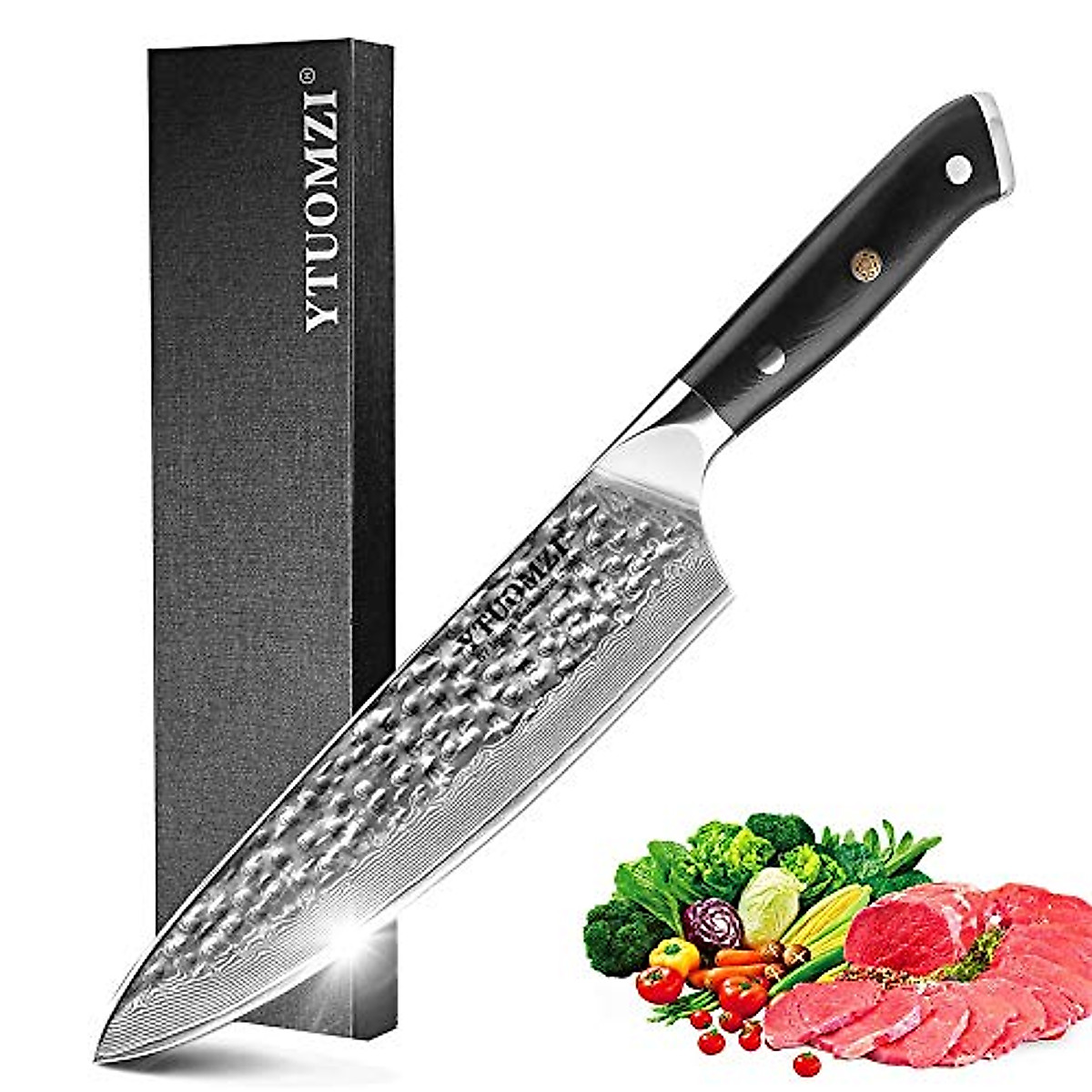 Damascus Kitchen Knife, 8 Inch Japanese Chefs Knife VG 10 Damascus Steel Knife High Carbon 67-Layer Chopping Knife, Meat Sushi Fruit Vegetable Cutting Gyuto Knife with Ergonomic G10 Handle