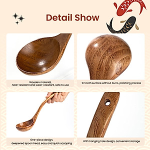 EORTA Set of 2 Wooden Soup Spoons Deep Ladle Natural Wood Sauces/Porridge Soup Flatware with Long Straight Handle Kitchen Serving Tools for Dinner Cooking Catering Gift, Large, Small