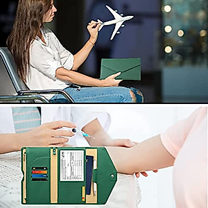 Passport and Vaccine Card Holder Combo, Travel Wallet Women Rfid Blocking Passport Holder with Vaccine Card Slot Card Case Wallet Clutch Purse, Green