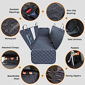 Dog Car Seat Cover for Back Seat | Waterproof Scratch Proof Back Seat Cover for Dogs | Pet Hammock Car Cover with Mesh Window | Nonslip Heavy Duty Dog Seat Covers for Cars Trucks SUV