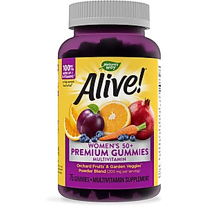 Nature's Way Alive! Women's 50+ Premium Gummy Multivitamin, Full B Vitamin Complex, 75 Gummies