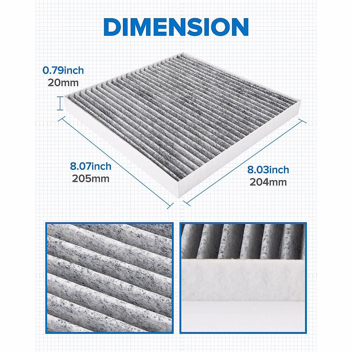 PHILTOP Cabin Air Filter, Replacement for CF10374,CP374, BE-374, ACF004, Tacoma, Dart, Vibe, Includes Activated Carbon, Pack of 1