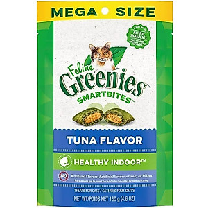 (4 Pack) Greenies Feline SMARTBITES Healthy Indoor Control (previously Called Hairball Control) Chicken and Tuna, (4.6oz, 2 Each)