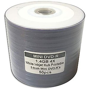 50-Pak 3-Inch White Inkjet Hub Mini DVD-R in Shrinkwrap