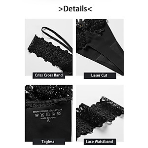 abandi Lace G-String Thongs,Sexy T Back Strappy Panties,Criss Cross Cutout Thong Panties,No Show Underwear 4 Pack,Size M