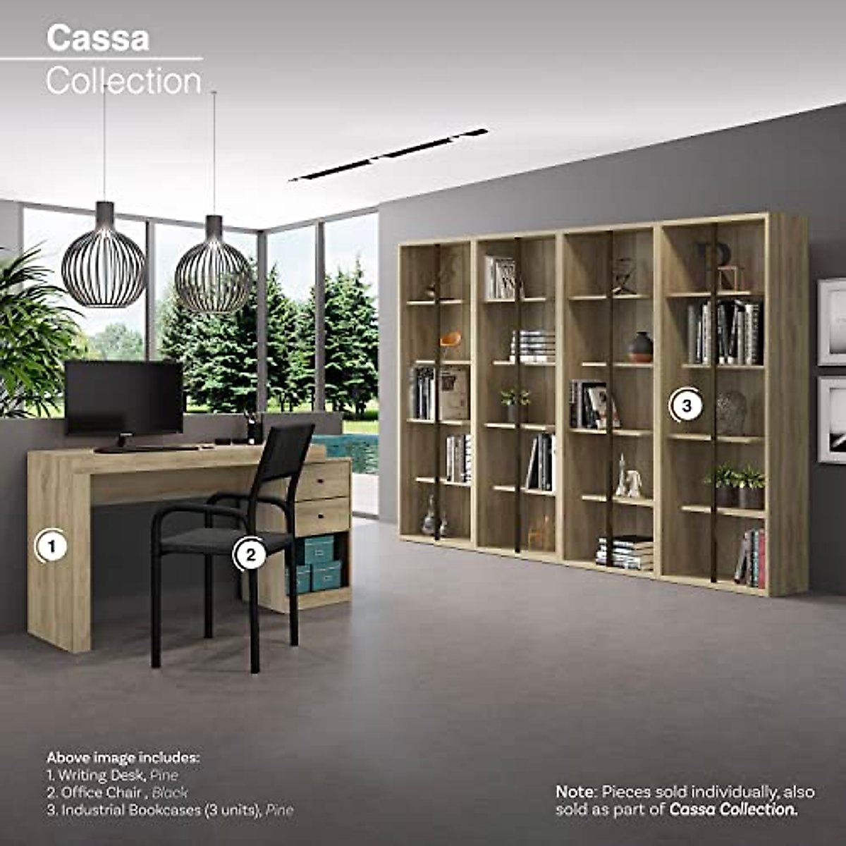 Techni Mobili Expandable Desk with Storage Drawers & Open Shelf - Expands from 47 Inch to 57 Inch - Pine Computer Desk with Printer Space - Modern Home Office Table with Drawers Blanco Collection