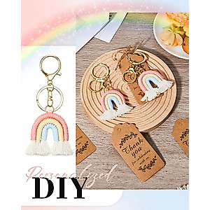 Huquary 72 Pcs Boho Keychain Set 36 Pcs Macrame Rainbow Keychains Weaving Rainbow Tassel Keychains 36 Thank You Tag for Birthday Wedding Party Favors Baby Bridal Shower Bohemian Party Supplies