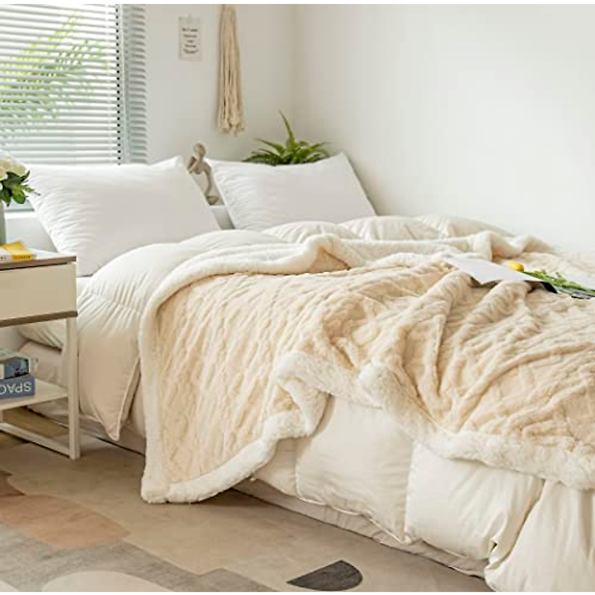 Thick Sherpa Throw Blanket Fleece Plush Blanket for Couch Sofa Boho Pattern Soft Warm Blanket for Winter,Beige,60“x80