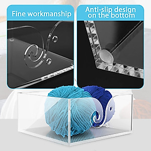 Transparent Acrylic Yarn Bowl Holder, Knitting Kit Wool Storage Cube with Holes Crochet Accessories Organizer Dispenser Preventing Slipping and Tangles