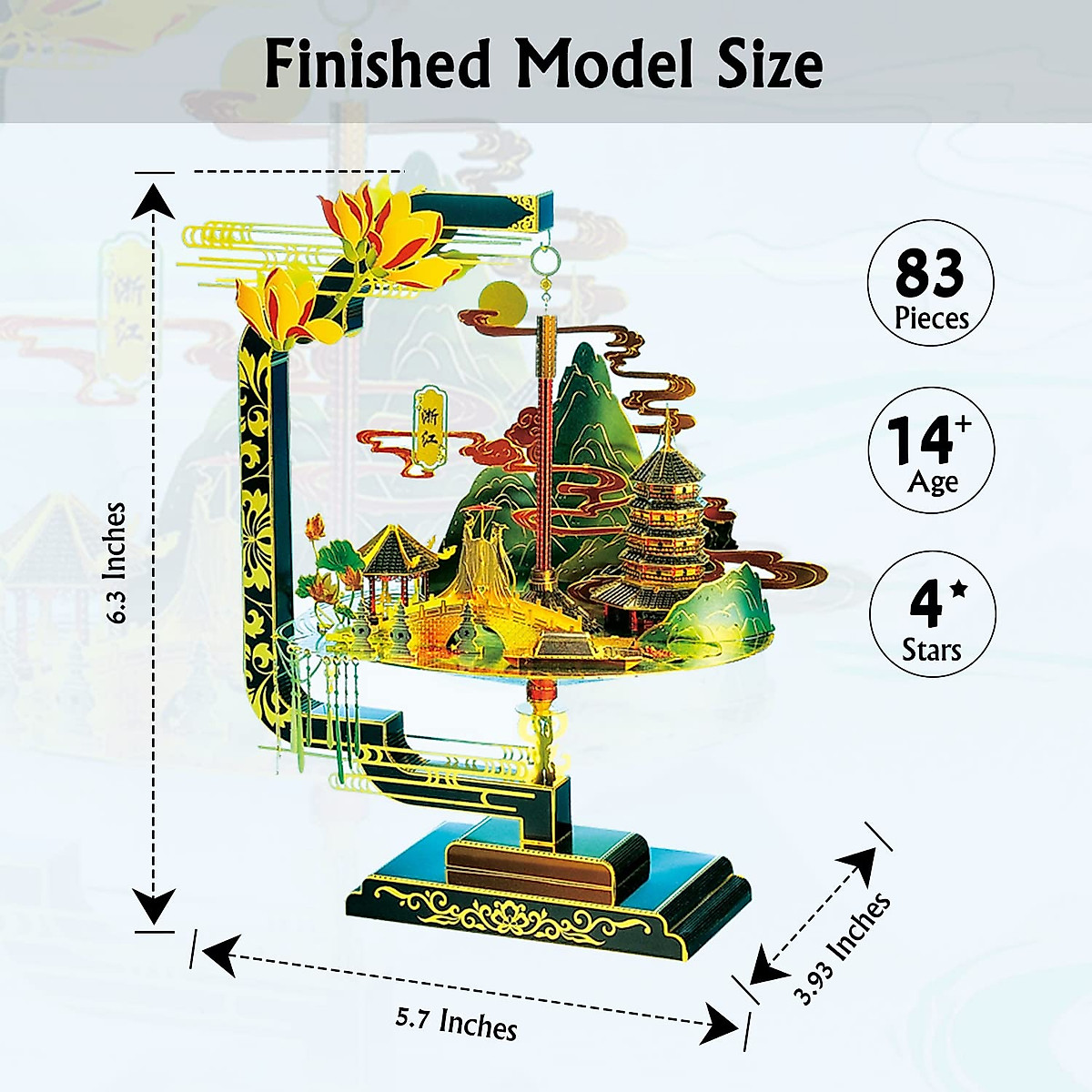 Microworld 3D Metal Puzzle, West Lake of Hangzhou Metal Model Kits, DIY 3D Puzzle for Adults, Brain Teaser Art Craft Home Decor Gift Toy for Teen Family Time- Zhejiang Province