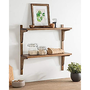 Kate and Laurel Meridien Farmhouse Wood Shelves, 24 x 8 x 24, Rustic Brown, Modern Two Tier Wall Shelf for Storage and Display