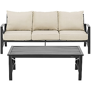 Crosley Furniture Kaplan 2-Piece Outdoor Sofa Patio Furniture Set, Conversation Sets for Porch, Deck, Oiled Bronze with Oatmeal Cushions