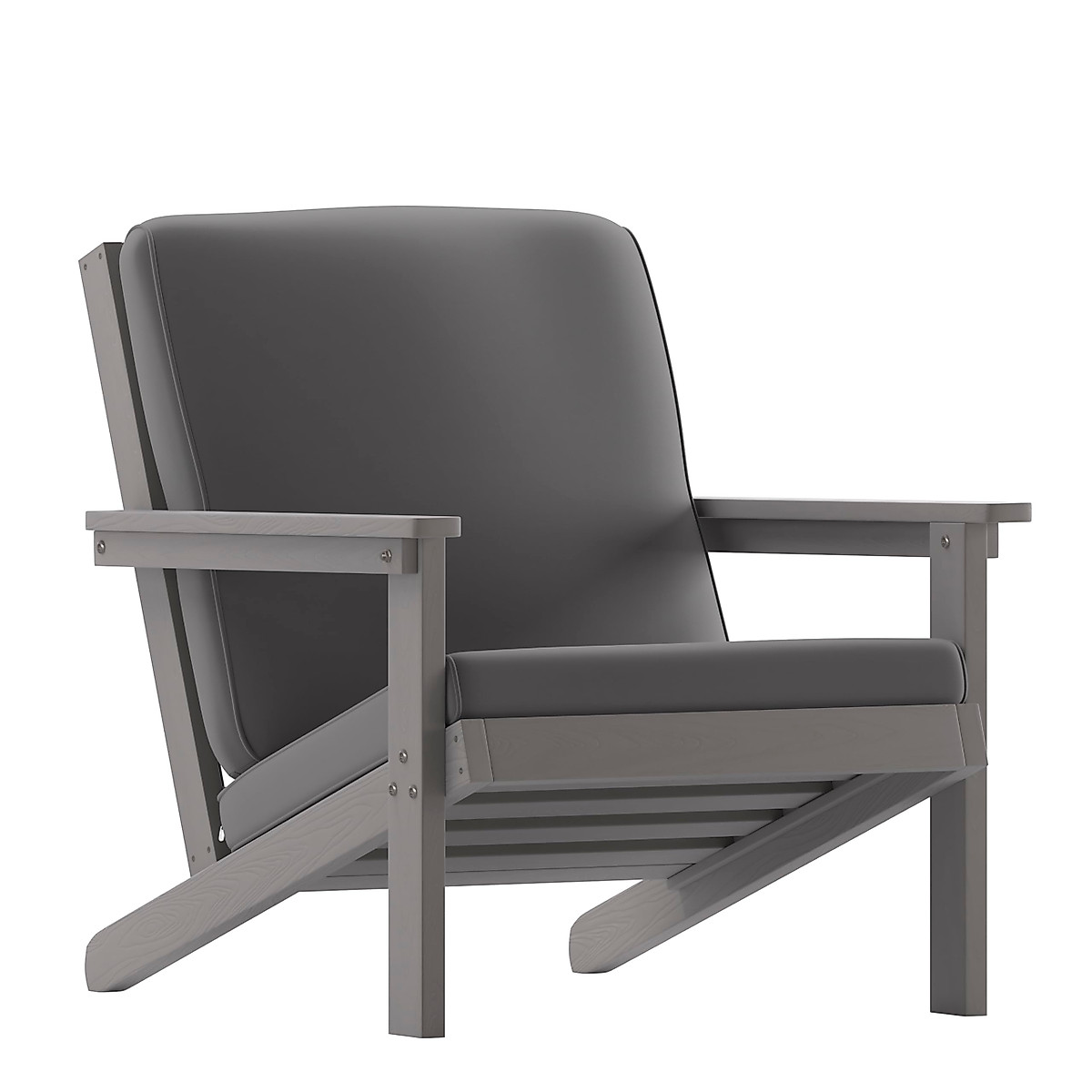 EMMA + OLIVER Hammond All-Weather Adirondack Style Chair - Gray Finish Polyresin Frame - Gray Cushions - Deep Seat - 300 lbs. Static Weight Per Seat