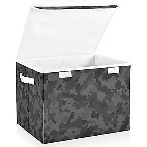 Kigai Storage Basket Black Camo Storage Boxes with Lids and Handle, Large Storage Cube Bin Collapsible for Shelves Closet Bedroom Living Room, 16.5x12.6x11.8 In