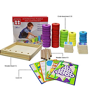 Lydaz Montessori Math Manipulatives Toys, Kids Wooden Number Blocks Toys, Kindergarten Learning Education Toy, Preschool Classroom Must Haves, STEM Counting Puzzle Toy Gift for Toddler 3 4 5 6 Years