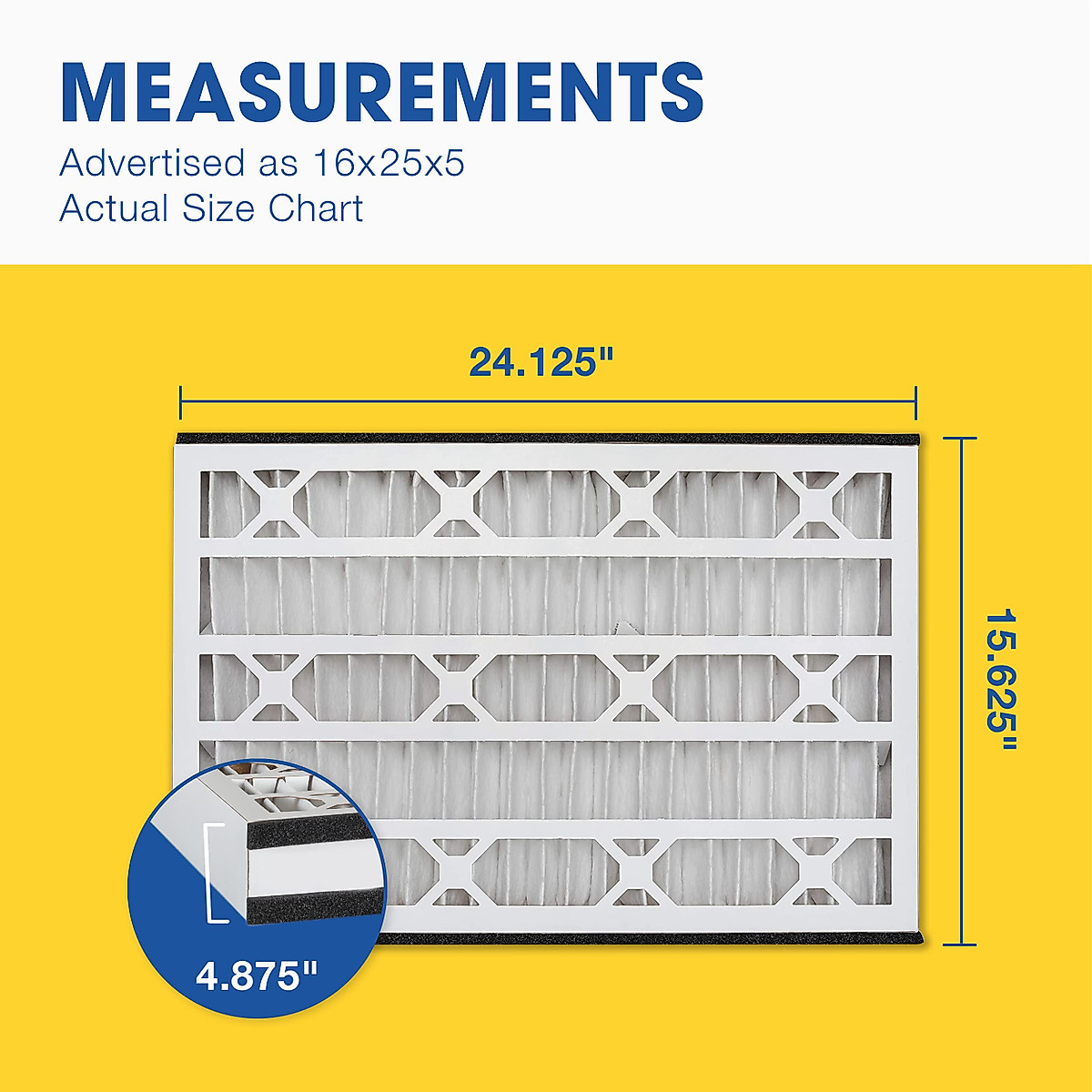 Aerostar 16x25x5 Air Filter MERV 8, Furnance Filters AC HVAC Replacement for Trion Air Bear 229990-105, (3 Pack) (Actual Size:15 5/8 x 24 1/8 x 4 7/8 Inches)