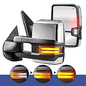 MOSTPLUS Power Heated Chrome Towing Mirrors Compatible for Chevy Silverado Suburban Tahoe GMC Serria Yukon 2008-2013 w/Swichback Sequential Turn light, Clearance Lamp, Running Light(Set of 2)
