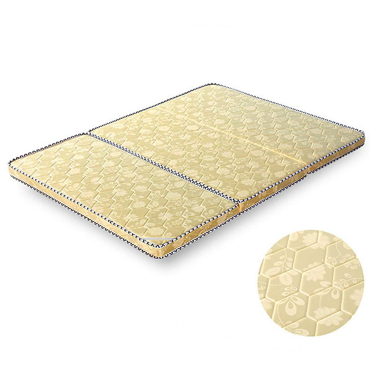 Tatami Tri-fold Mattress, Thick 3e Coconut Palm Mattress Pad Orthopedic Coir Sleeping Mat Firm Feel Quiet Guest Bed Floor Mat-Gold 150x200cm(59x79inch)