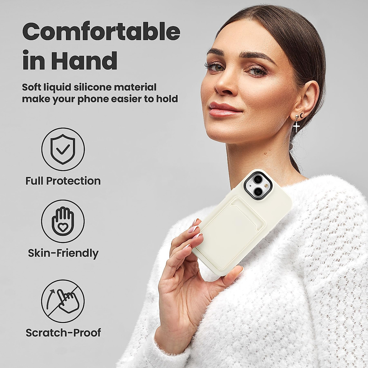 ZCDAYE for iPhone 13 Soft Silicone Case with Card Holder, Silky Touch Camera Protection Credit Card Slot Case, Slim Protective Phone Wallet Cover for iPhone 13(6.1 inch), White