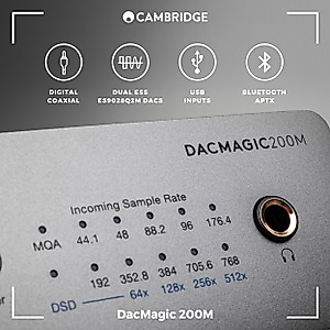 Cambridge Audio DacMagic 200M - MQA HiFi DAC and Headphone Amplifier with Bluetooth - PC/MAC Support with USB Connection - Handle Digital Files up to 24/768 or DSD512 - Lunar Grey