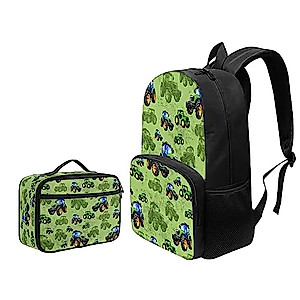 Drydeepin Cartoon Farm Tractor Kids Backpack with Lunch Box for Boys Lightweight School Bag Set 2 In 1 Backpack and Lunch Bag Middle School Primary School Student Bookbag Casual Daypack