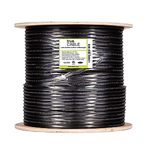 trueCABLE Cat6 Outdoor W/Messenger, Shielded FTP, 1000ft, UV, Aerial, CMX, Black, 23AWG Solid Bare Copper, 550MHz, PoE++ (4PPoE), ETL Listed, Bulk Ethernet Cable