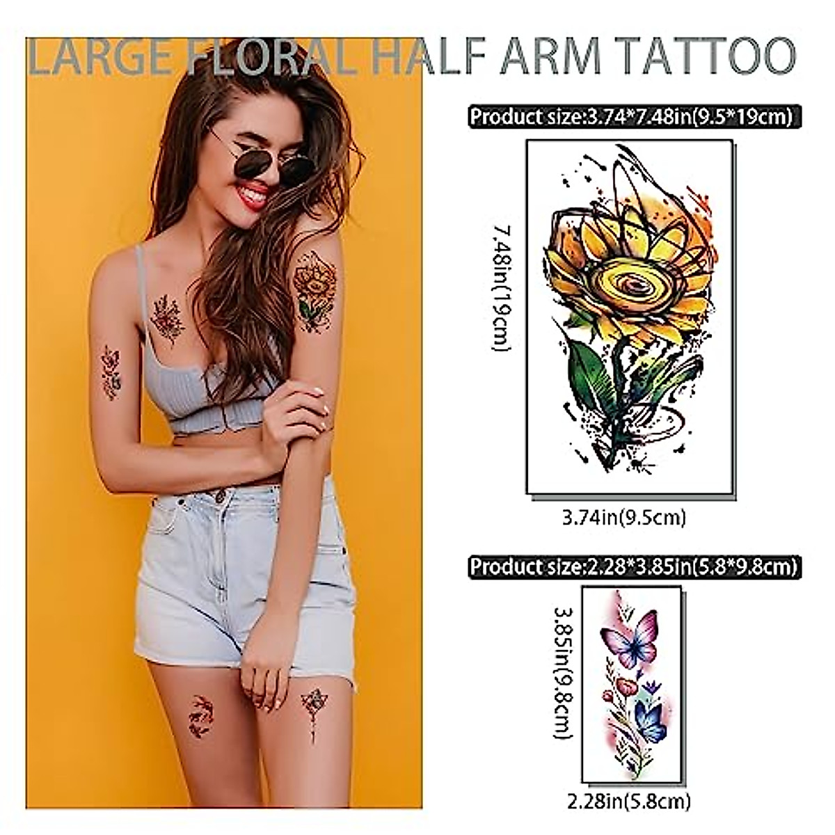 77 Sheets Temporary Tattoo, 17 Sheets Half Arm Flower Rose Skull Butterfly Snake Fake Tattoos for Adults, 60 Sheets Tiny Waterproof Temporary Tattoos Body Art Sticker Realistic for Women Girls or Kids