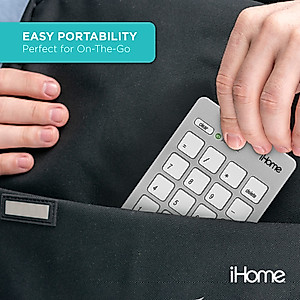 iHome Wireless Bluetooth 3.0 Slim Numeric Keypad Wide 20-Keys, Compact and Portable for Mac - Silver (IMAC-A201W)