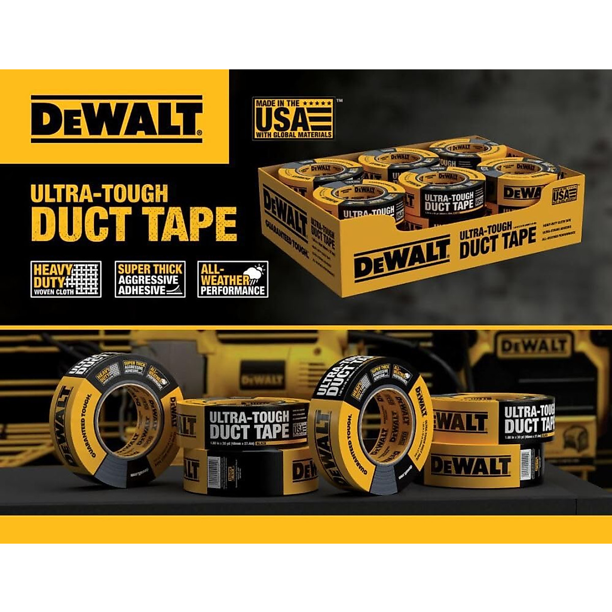 DEWALT Ultra-Tough Black Duct Tape, Single Roll, 1.88 in x 30 yd
