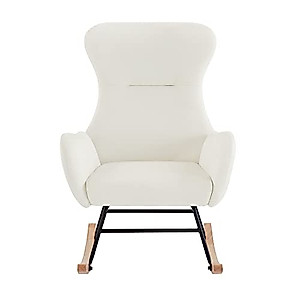 hansones Modern Accent Rocking Chair,Upholstered Glider Rocker for Baby, Indoor for Living Room/Bedroom/Nursery (White Velvet)