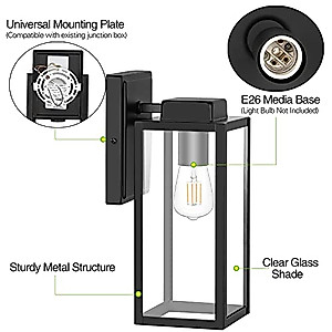 Large Size Outdoor Wall Lantern 16 Inch, Waterproof Exterior Wall Sconce Light Fixture, Anti-Rust Wall Mount Light with Clear Glass Shade, Matte Black Wall Lamp with E26 Socket for Porch, Front Door