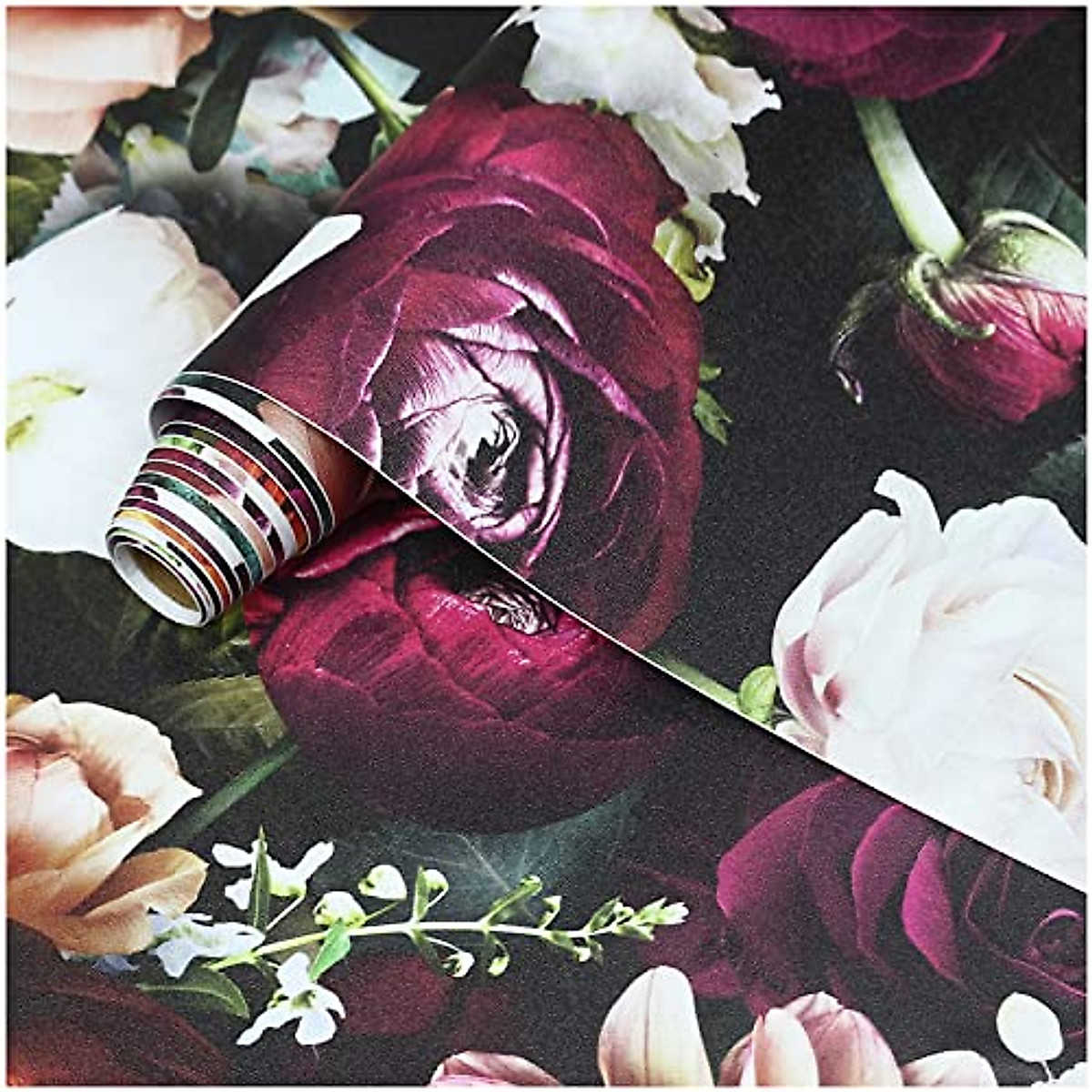 HAOKHOME 93277 Peel and Stick Floral Wallpaper Rose Daisy Removable Black/Pink/Purple Stick on Wild Mural 17.7in x 9.8ft