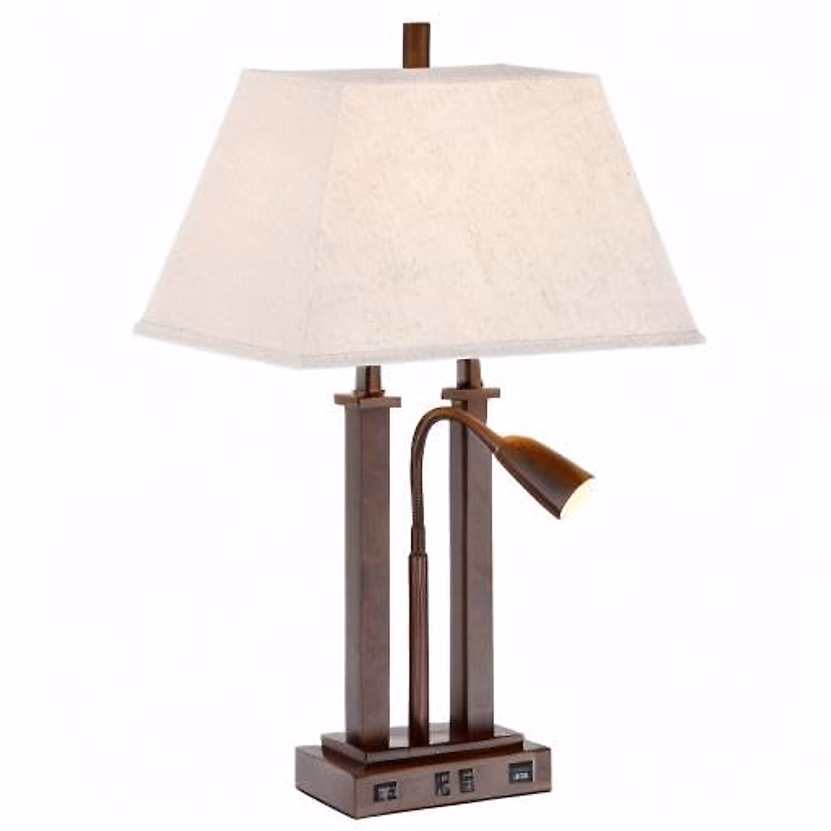 Possini Euro Design Deacon Modern Desk Table Lamp with USB and AC Power Outlet in Base Gooseneck LED 26" High Bronze Rectangular Linen Shade for Living Room Bedroom House Bedside Nightstand Home