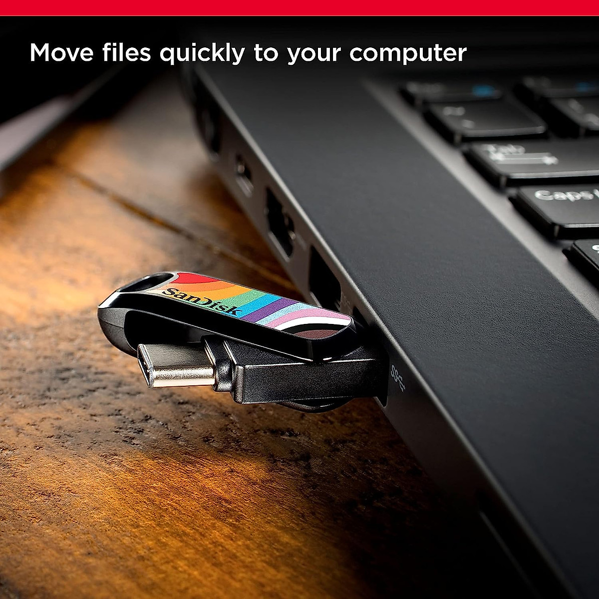 SanDisk 128GB Ultra Dual Drive Go USB Type-C Flash Drive, Rainbow Pride - SDDDC3-128G-GRNBW