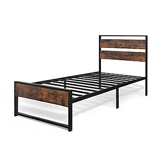 CAPHAUS Metal Bed Frame with Modern Wood Headboard and Footboard, Mattress Foundation, Metal Platform Bed with Premium Steel Frame, Noise-Free, No Box Spring Needed, Twin Size, Rustic Oak