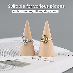 Framendino, 20 Pack Wood Cone Ring Display Stand Holder, Natural Unfinished Jewelry Stands Organizer for Crafts DIY