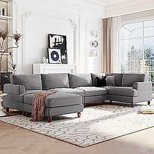 Free Combination Oversized Modular Sectional Sofa with Ottomans ,6 Seater Corduroy Upholstery L/U Shaped Reversible Corner Couch ,98" Sleeper Sofa&Couch Convertible Sofabed for Living Room Office